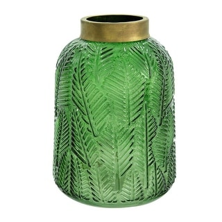 A&B Home Green and Gold 8-inch Fern Leaf Glass Vase - Bed Bath & Beyond ...