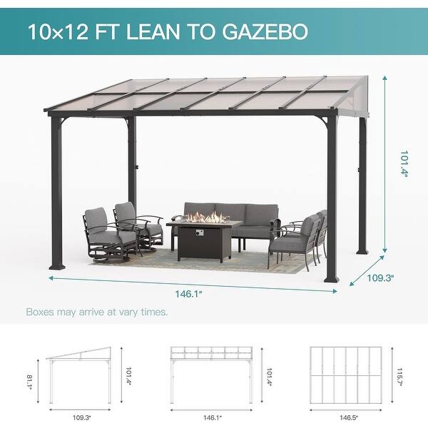 Wall Mounted Gazebo, Outdoor PC Board Roof Canopy Pergola Awnings with ...