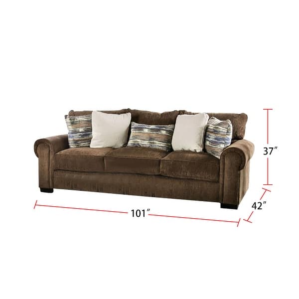 Chenille Upholstered Sofa With Rolled Arms, Brown - Bed Bath & Beyond ...