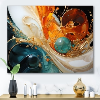 Designart "Orange And Emerald Marble Lava I" Abstract Painting Wall ...