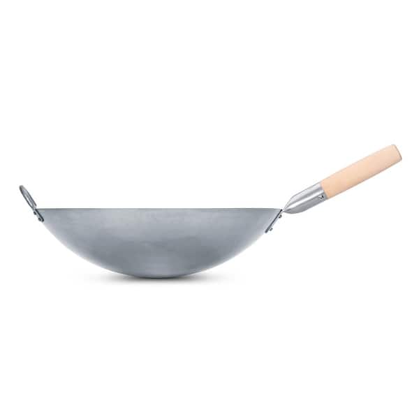 Big 16 Inch Heavy Hand Hammered Carbon Steel Pow Wok with Wooden and ...
