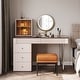 Mid-century Modern Makeup Vanity Table Set, LED Mirror, Tempered Glass ...