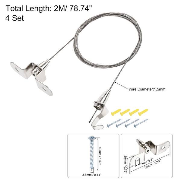 Picture Hanging Wire Kit, 4Set 2M Load 66 lbs, with Screws - Silver ...