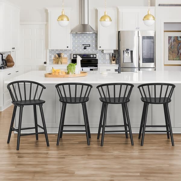 Wooden Stool 24.in Counter Height Bar Stools Spindle Back for Kitchen ...