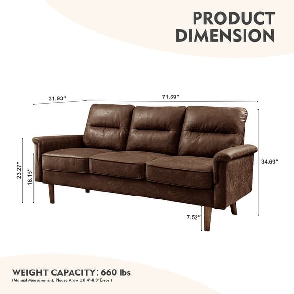 HOOOWOOO Living Room Furniture 71" Modern Upholstered Fabric 3-Seater ...