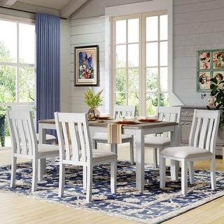 Neoclassical Style Dining Table Set for 6, 7 Piece Kitchen Table Set ...