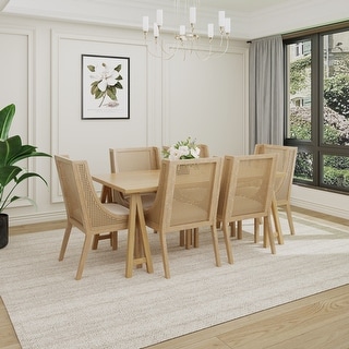 Sorenza 7pc Dining Set with Cane Rattan Dining Chairs and Rubberwood ...