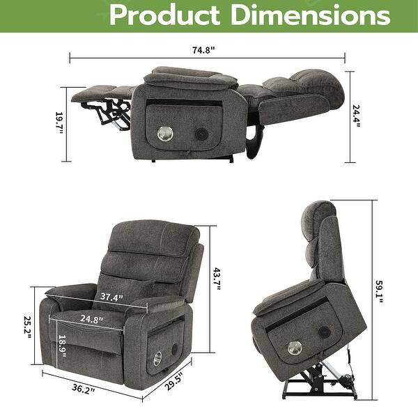 Oversized Power Lift Recliner Chair Heat & Massage, 180 Lying Flat ...