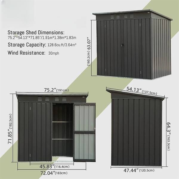 Backyard Storage Shed With Sloping Roof Galvanized Steel Frame Outdoor Shed Metal Tool Room With
