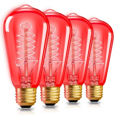 YANSUN 40-Watt Equivalent ST58 Red Dimmable E26 Rustic Vintage Edison ...