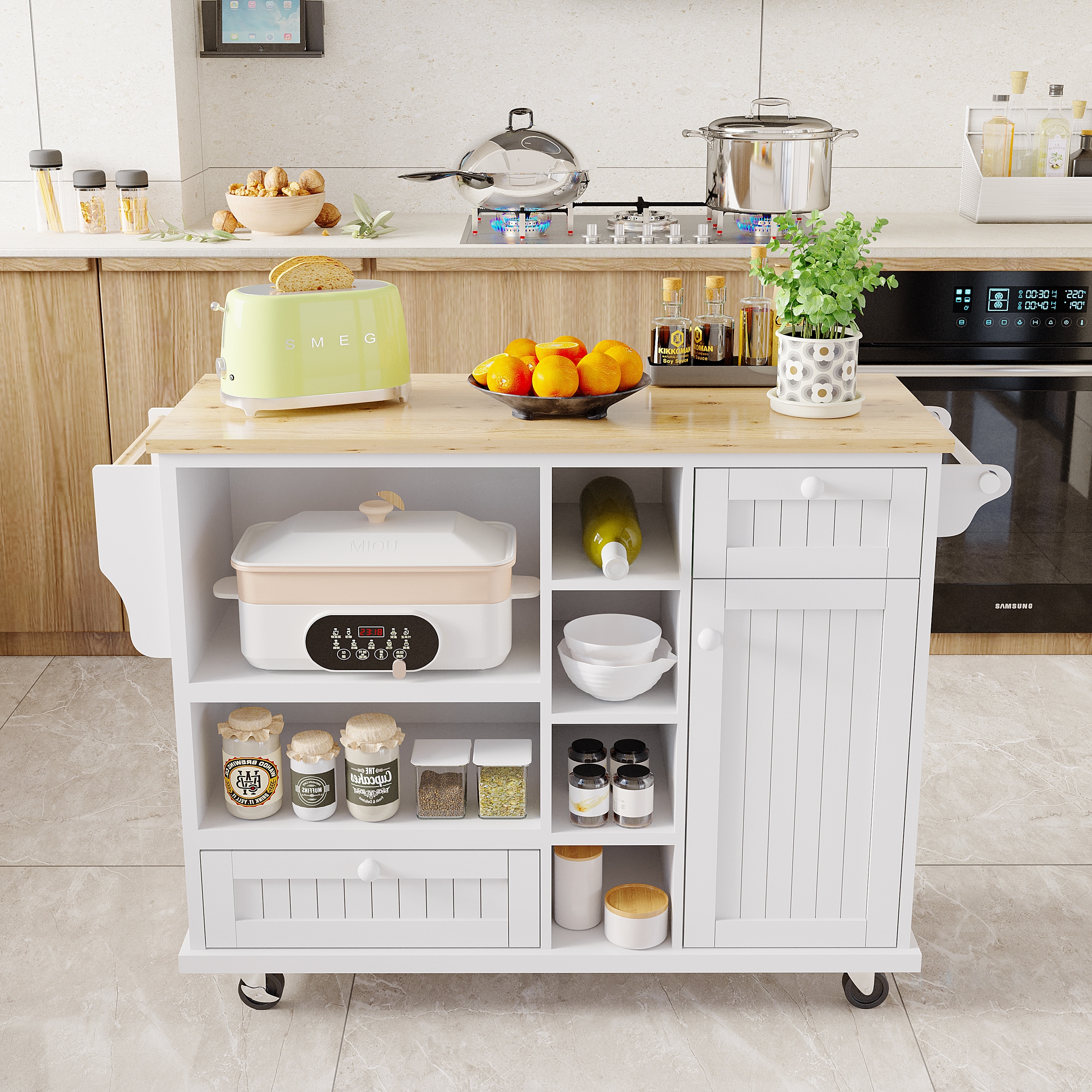 Kitchen Island Cart with Storage Cabinet and Two Locking Wheels - Bed ...