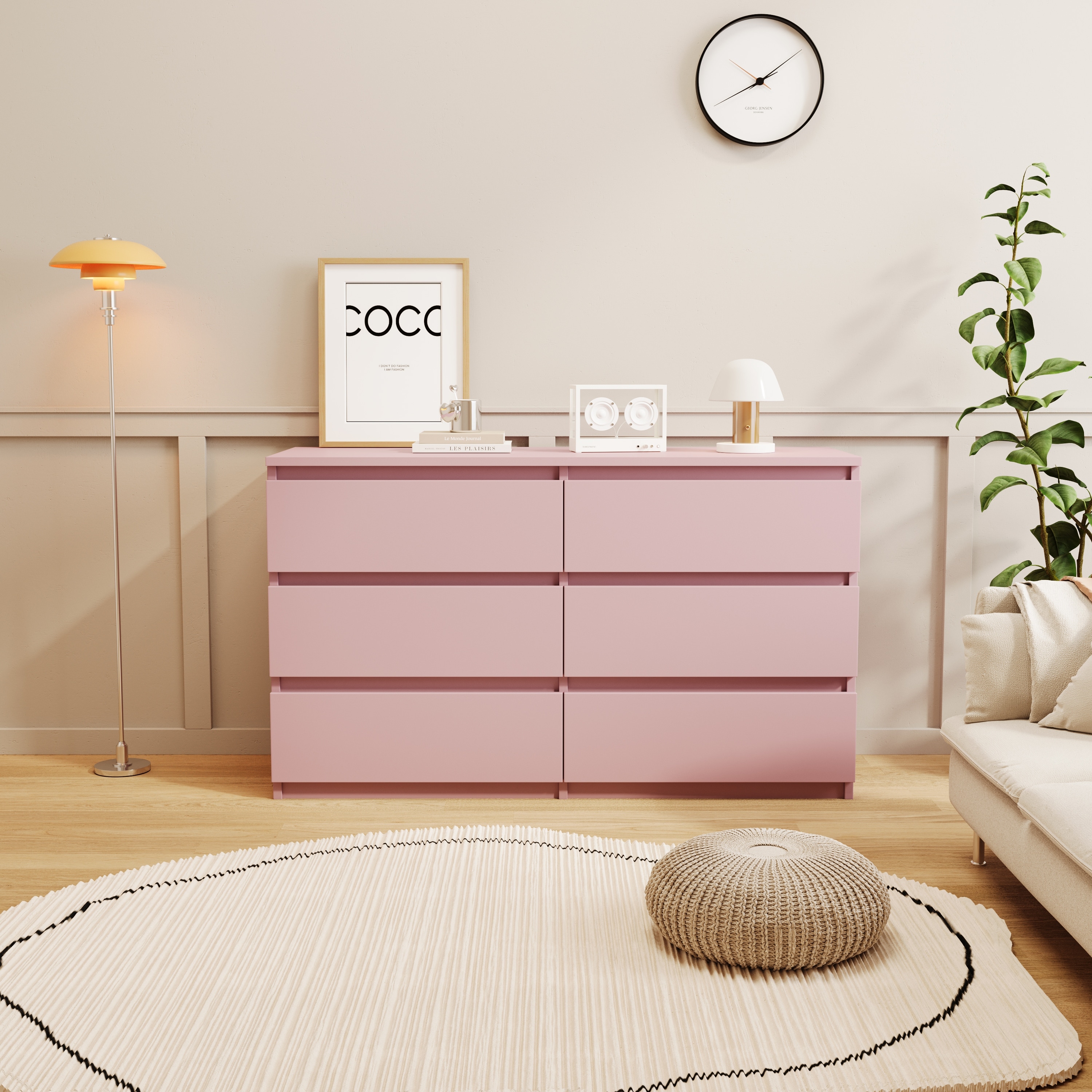 Pink Large 6 drawers chest of drawer dressers table for bedroom