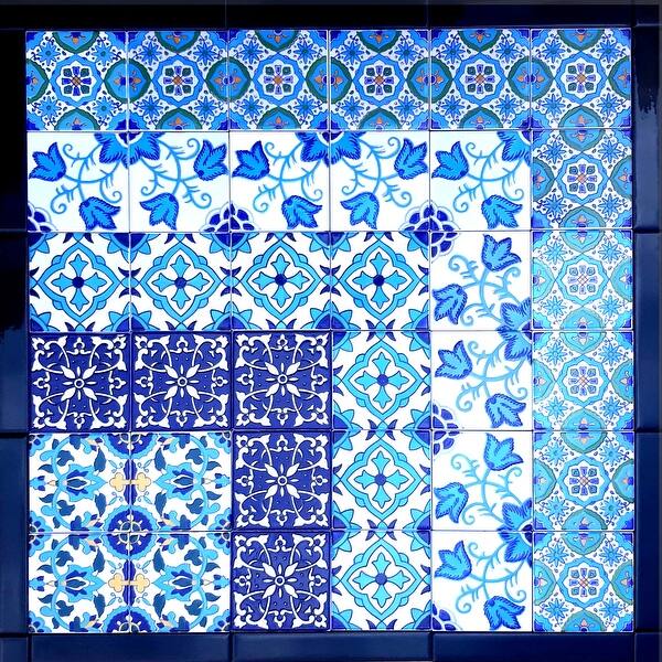 24x24 Assortment Blue Backsplash Design 36pc Ceramic Tile Wall Mural ...