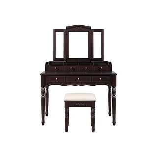 Brown Makeup Table with Tri-Fold Mirror - Dark Expresso - Bed Bath ...