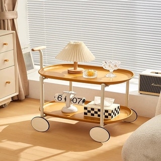JYCC-YEL Movable Small Pushcart Small Cart Double Layered Coffee Table ...