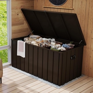 200 Gallon Metal Outdoor Waterproof Deck Box with Lockable Lid - Bed ...