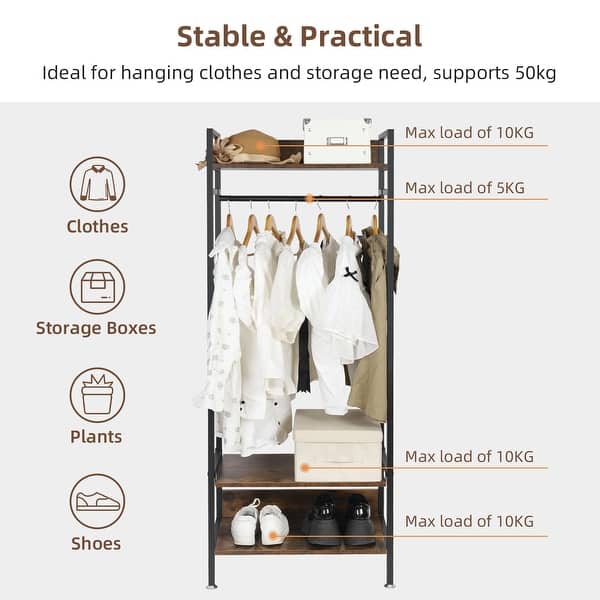 Industrial Entryway Clothes Rack Clothing Stand with Storage Shelves ...