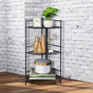 3 Tier Corner Folding Metal Corner Shelf Black - Bed Bath & Beyond ...