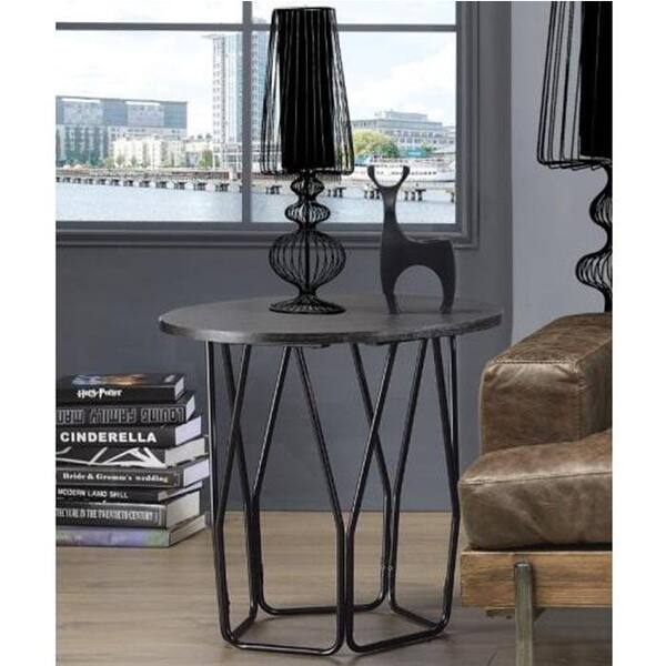 Espresso end table metal & wood sytira table round shape table - Bed ...