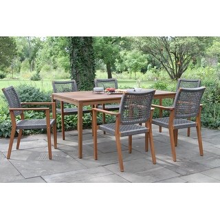 Eilaf 7-Piece Eucalyptus Dining Set With Stacking Rope Dining Chairs ...