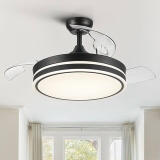 42 in. Indoor Matte Black Retractable Blades Ceiling Fan with Light Kit ...
