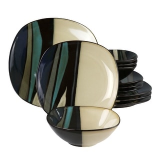 Hometrends Althea 12 Piece Soft Square Stoneware Dinnerware Set in Teal ...