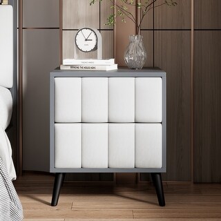 Classic Wood Nightstand with 2 Linen Fabric Drawers for Bedroom - Bed ...