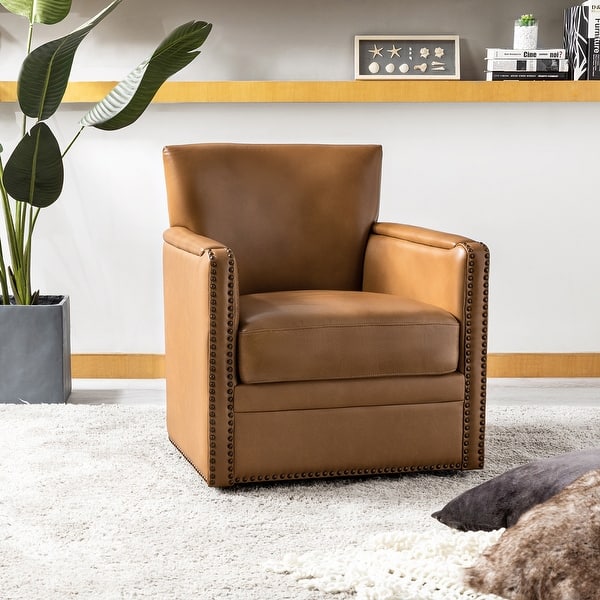 Pascual Classic Genuine Leather Swivel Chair With Nailhead Trim Arm by ...