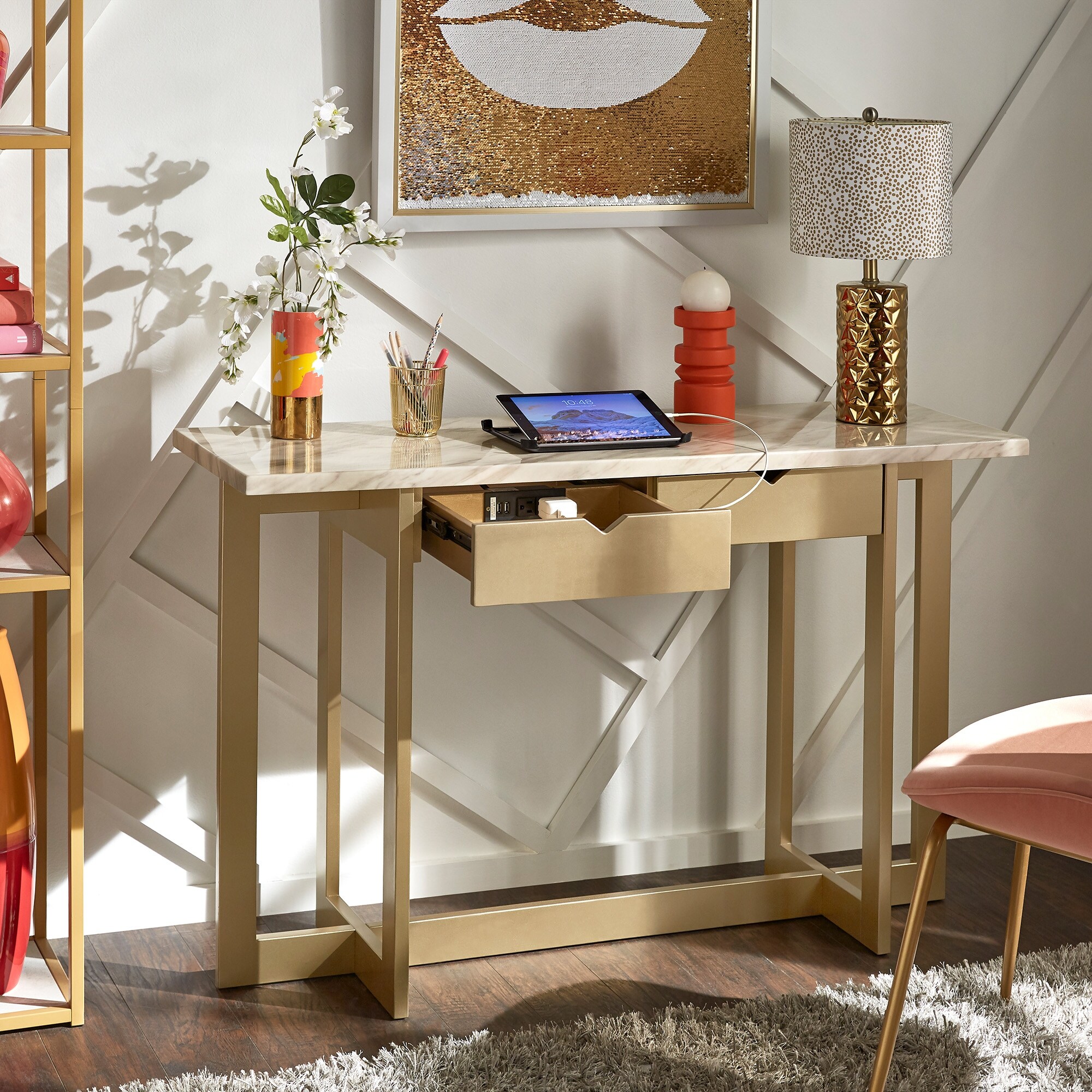 Frazer 2 Drawer Faux Marble Top Desk with Power Outlet by iNSPIRE Q Bold Bed Bath Beyond 36184844