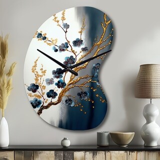Blue Cherry Blossom Branch V - Tree Bonsai Wall Clocks in Asymmetrical ...