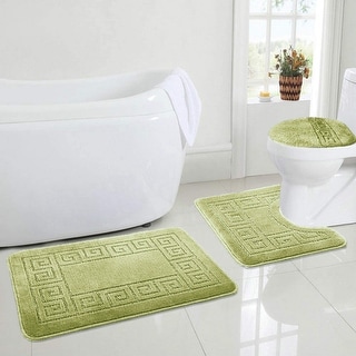 Sage Bath Set 3 Piece Anti-Slip Patchwork Bathroom Mat, Large Contour ...