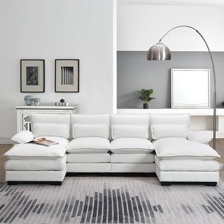 White Modern U-Shaped Modular Sectional Sofa with Double Chaise Lounge ...