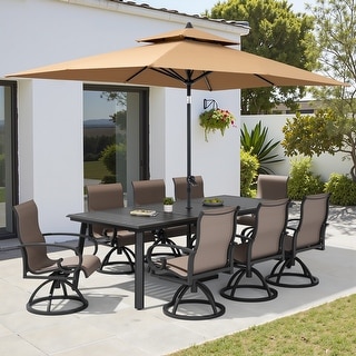 11-Piece Outdoor Patio Dining Set Aluminum Table and Swivel Sunbrella ...