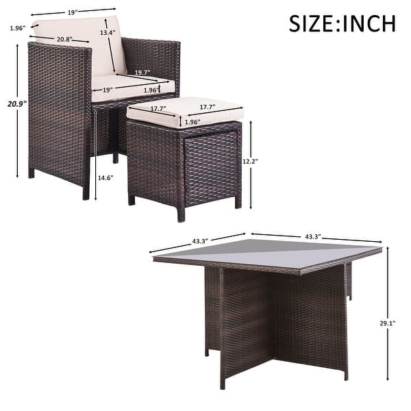 U_style 9 Piece Rattan Conversation Set with Cushions Patio Rattan ...