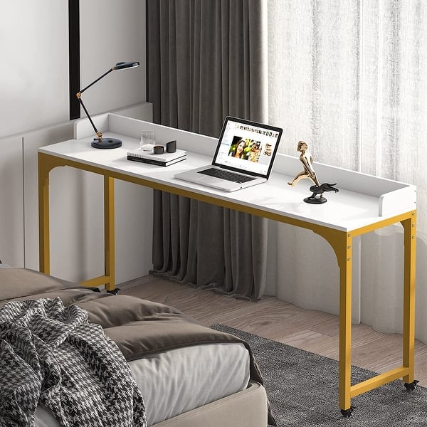 white overbed table with wheels