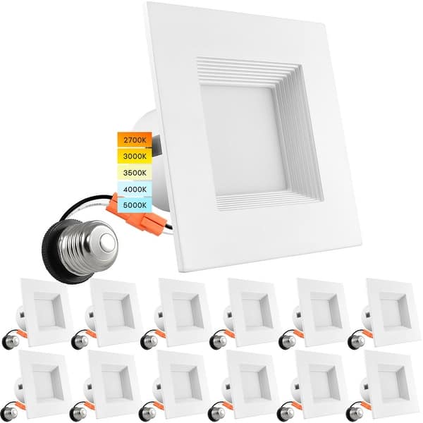 Luxrite 12 Pack 4 Inch Square Recessed LED Can Lights 5 Color ...