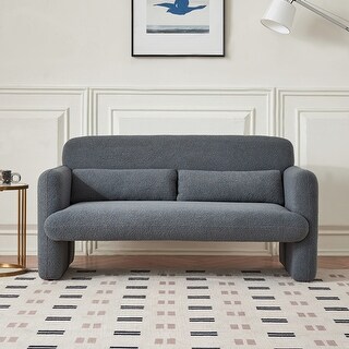 59" Gray Teddy Sleeper Loveseat Recessed Arms Lounge Sofa w/ 2 Pillows ...