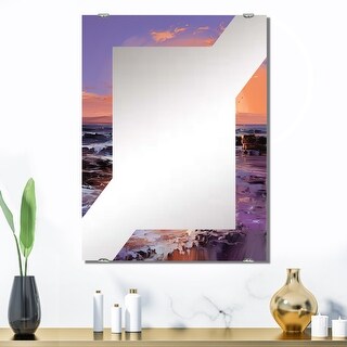 Designart "Yellow And Purple Oceans Sunset Embrace I" Coastal Sunset ...