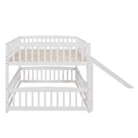 White Vertical Slats Fence Style Full Over Full Wood Low Bunk Bed with ...