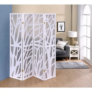 White 4 Panel Shoji Screen with Jute Inlay - Bed Bath & Beyond - 36343126
