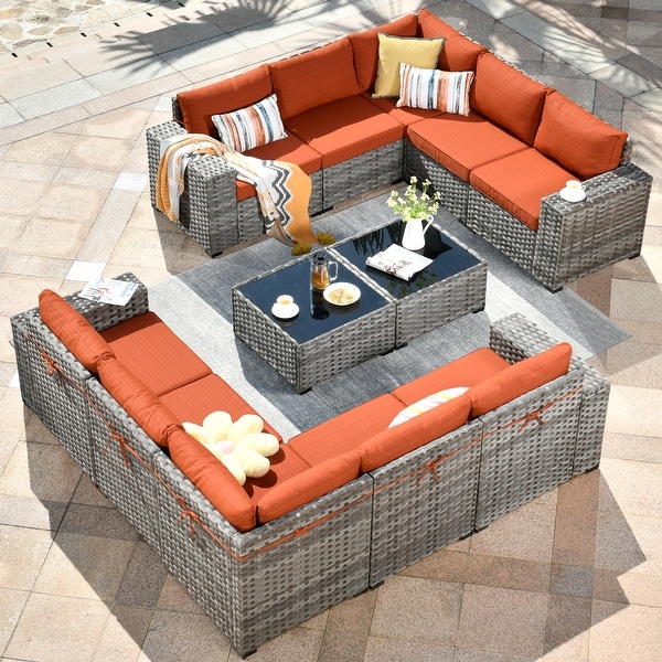 OVIOS Patio Wicker Furniture Wide Arm 12 piece Set with Table On Sale Bed Bath Beyond 37173943