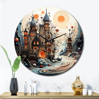 Designart "Dreamy Castle II" Castles Oversized Wall Clock - Bed Bath ...