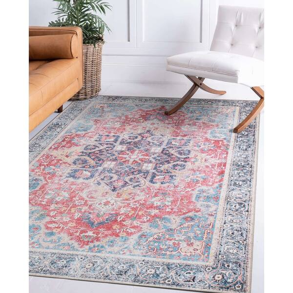 Traditional Distressed Vintage Machine Washbale Multi Area Rug - Bed ...
