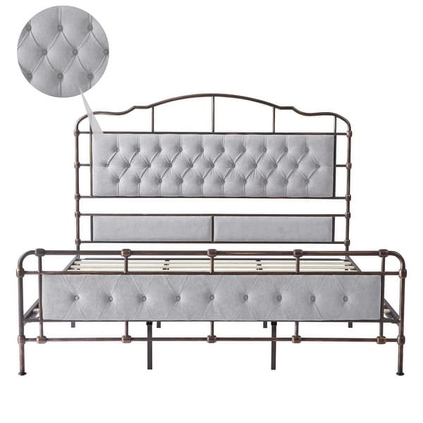 King High Boad Platform Metal Bed with Gray Soft Head Tail - Bed Bath ...