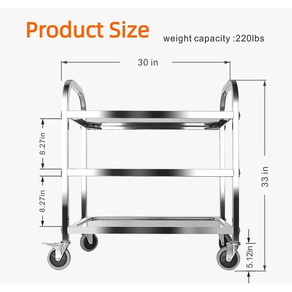 Stainless Steel Utility Cart L30 x W16 x H33 Inch Kitchen Rolling Carts ...