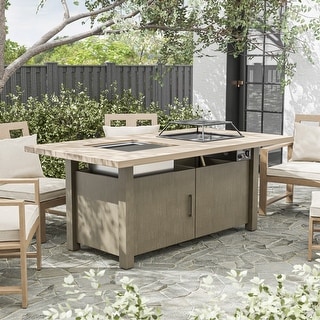 Gordon 71-Inch Rectangular Outdoor Patio Dining Table with Firepit and ...