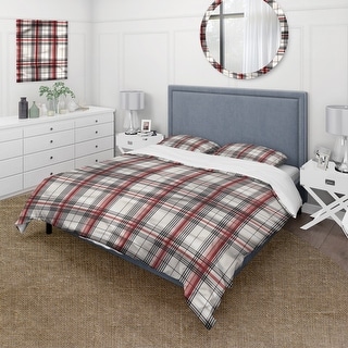 Designart "Rustic Farmhouse Plaid" Red Vintage - Bed Cover Set With ...