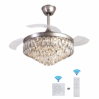 42-Inch Silver Crystal Ceiling Fan Chandelier with Remote - 6 Speeds, 3 ...