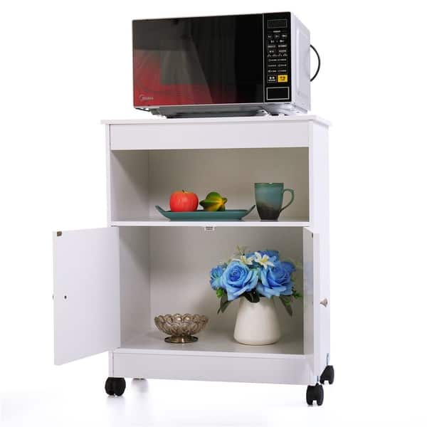 Wood Kitchen Microwave Cabinet Cart with 4 Universal Wheels for Home ...