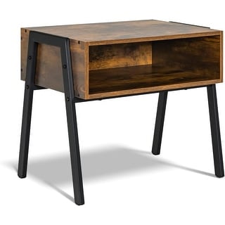Stackable Steel Frame Nightstand with Open Compartments, Rustic Brown ...